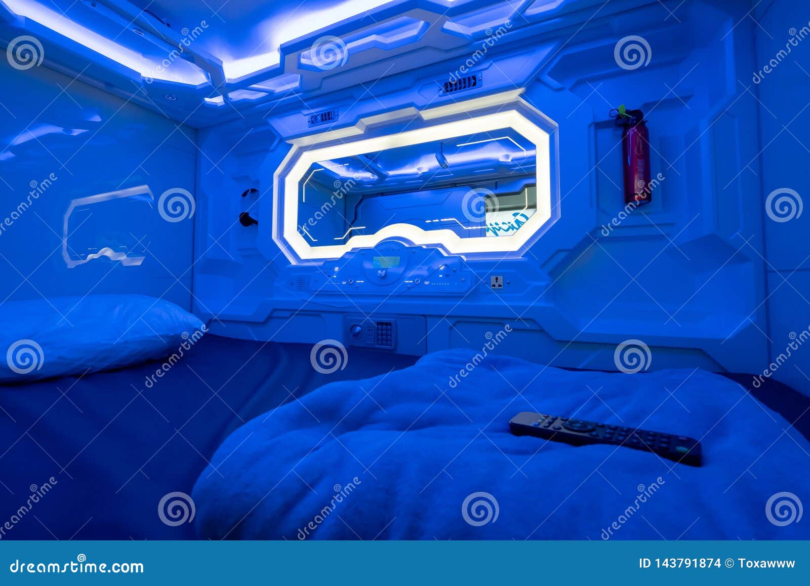 Futuristic Hotel Capsule Room Interior Stock Photo - Image of room ...
