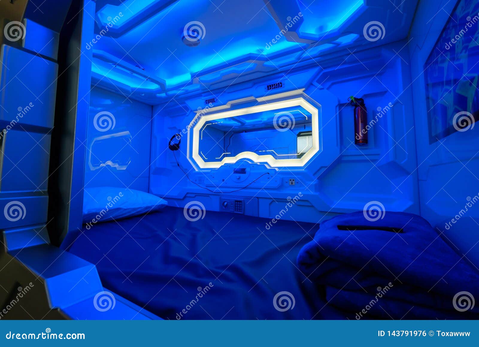 Futuristic Hotel Capsule Room Interior Stock Photo - Image of capsule ...