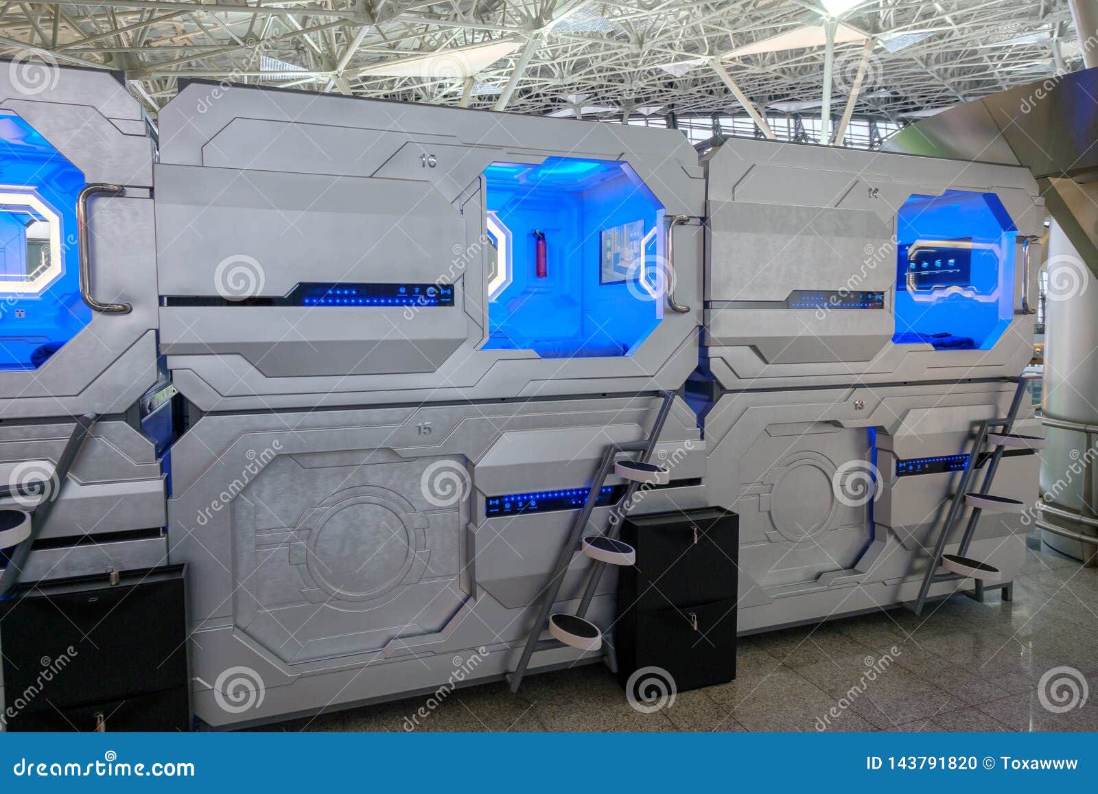 Futuristic Hotel Capsule Room Interior Stock Photo - Image of mattress ...