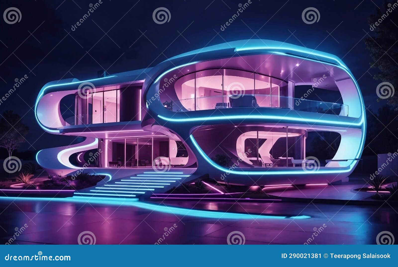 A Futuristic House with Modern Design Night Scene Stock Illustration ...