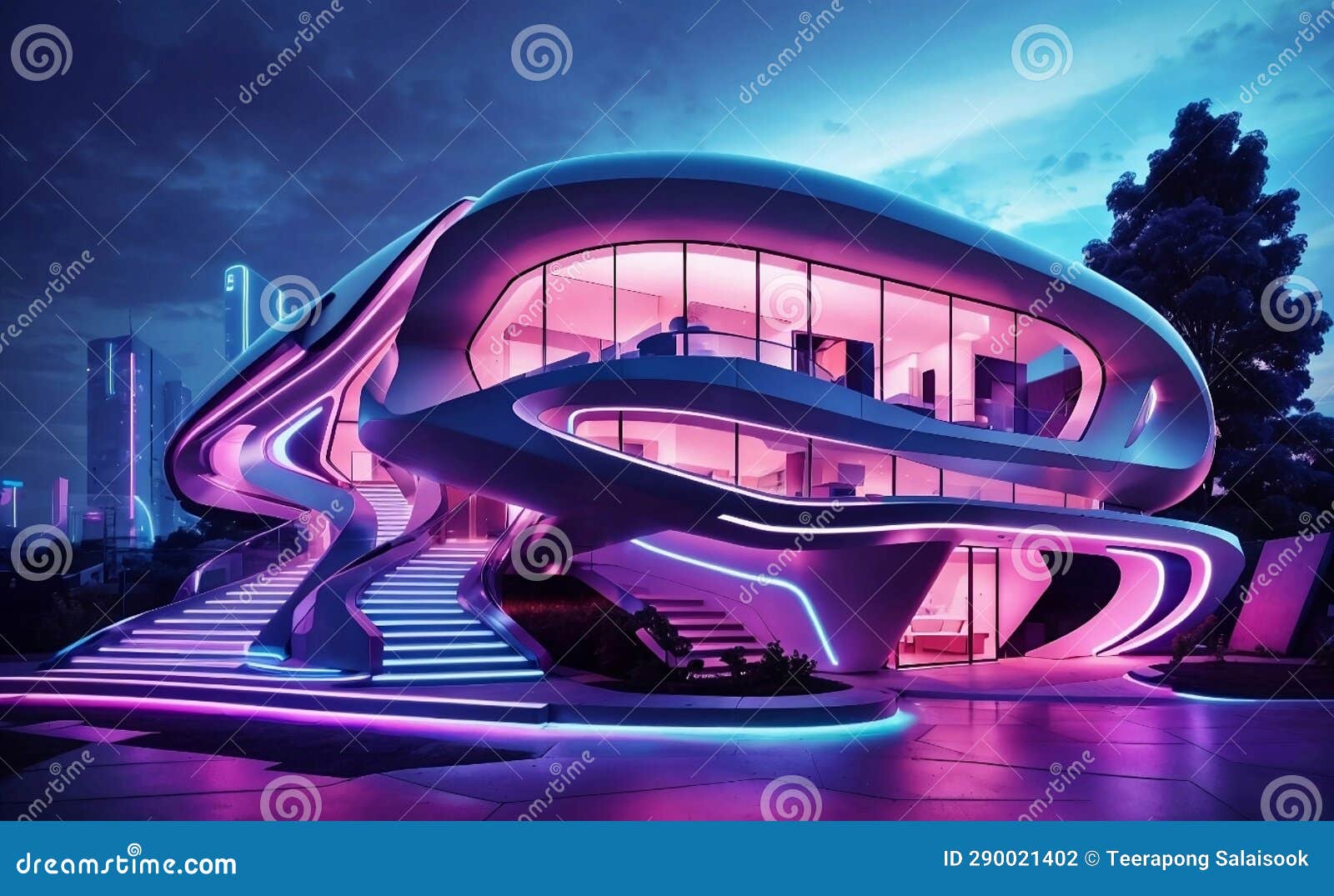A Futuristic House with Modern Design Night Scene Stock Illustration ...