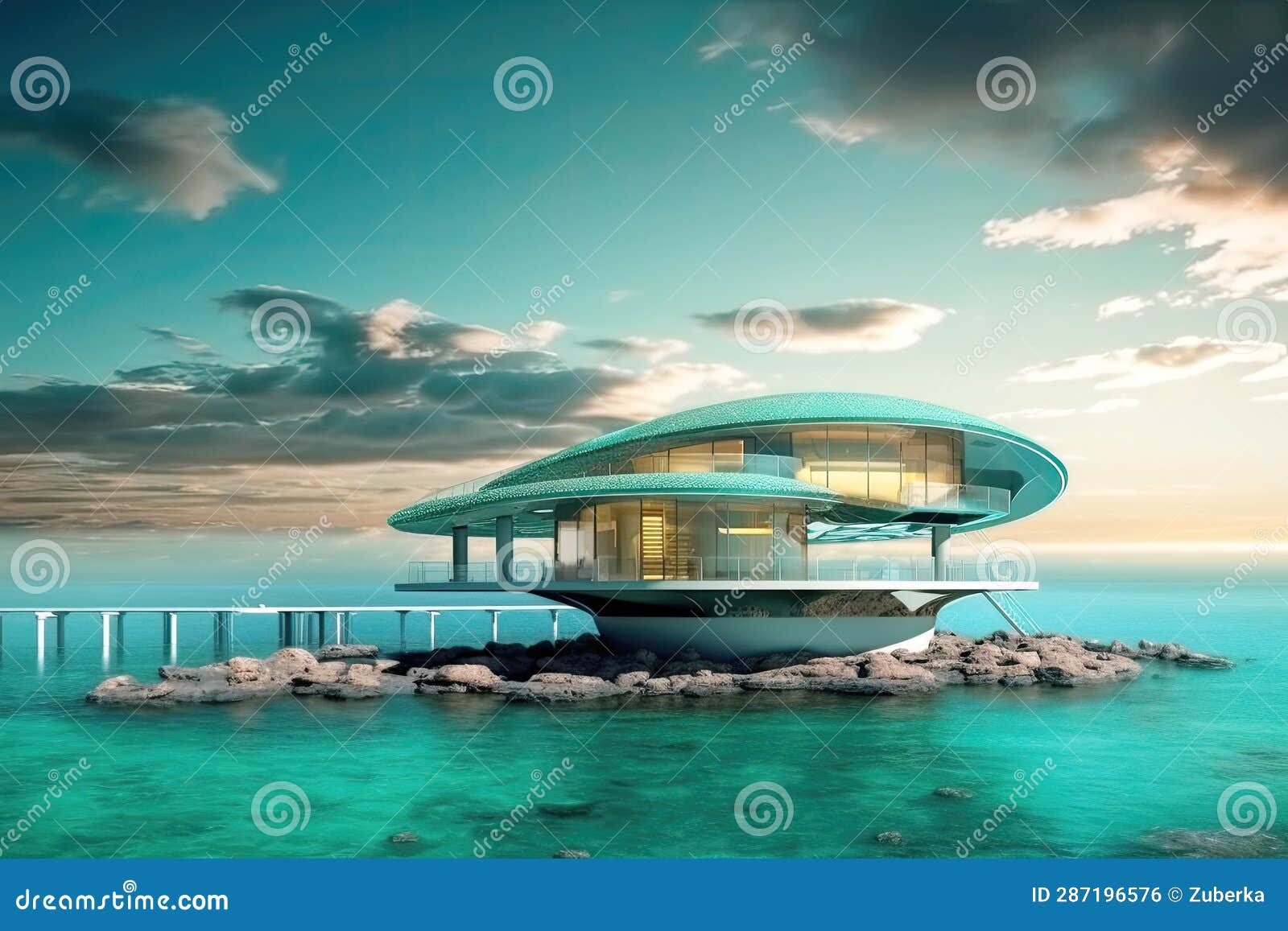 Futuristic House on Ocean stock illustration. Illustration of hotel ...