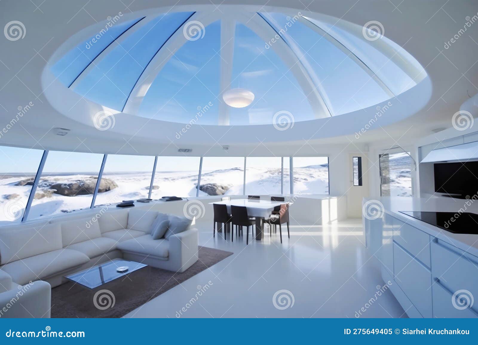 Futuristic House White Interior Design Stock Illustration ...