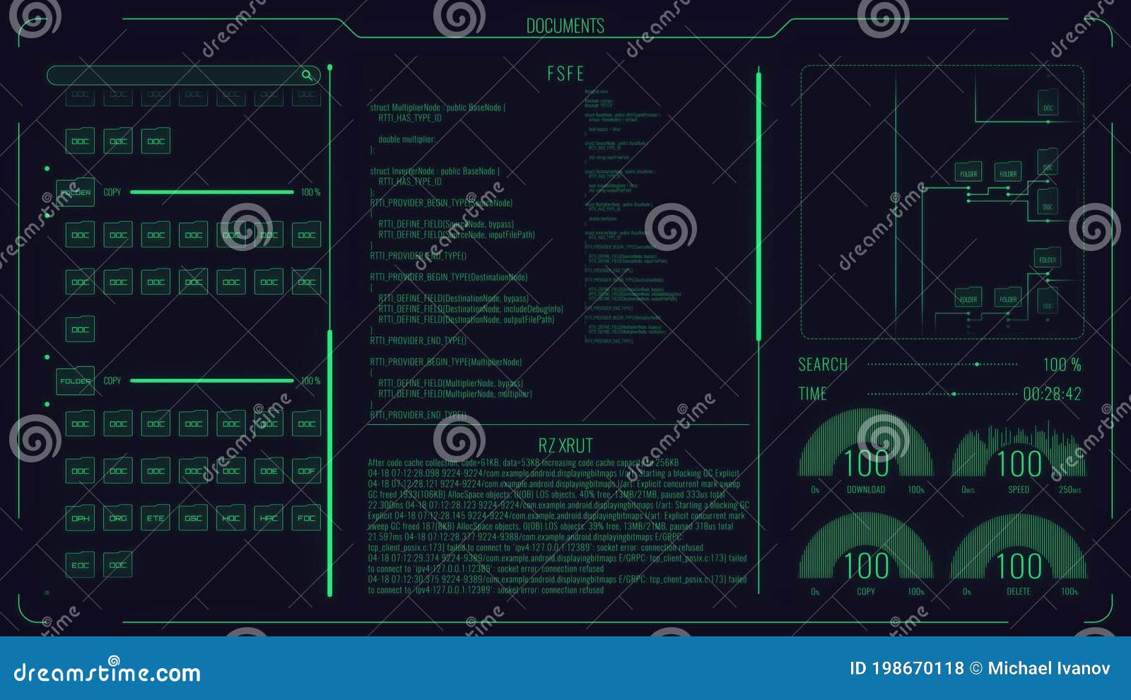 Futuristic HUD Animation of Generic Data with Text Area, UML Diagram ...