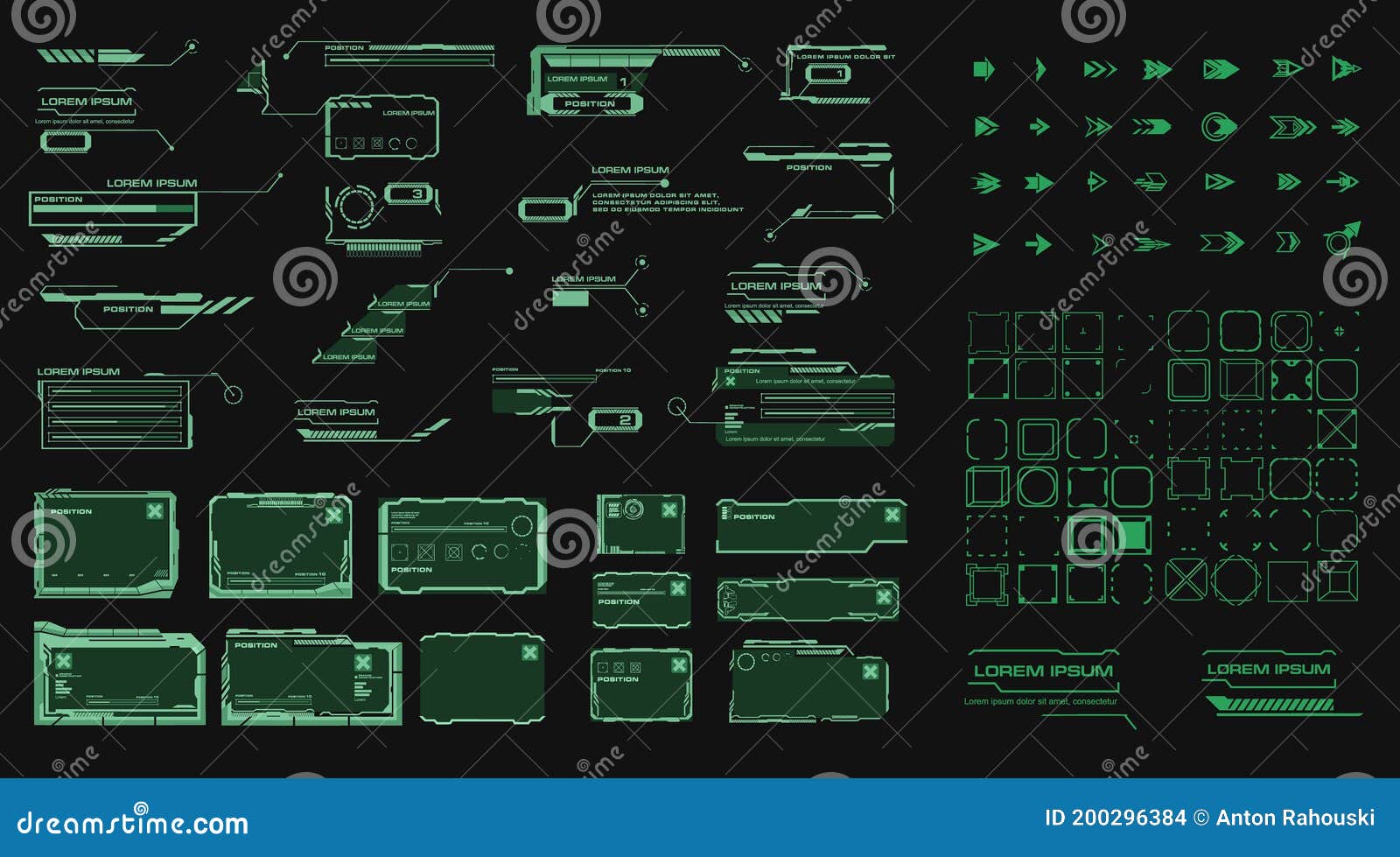Futuristic HUD Elements with Link Boxes, Arrows, Callouts, Headers ...
