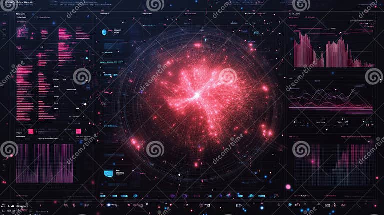 Futuristic Hud Showing Rotating Red Energy Source and Data Analysis Charts Stock Photo - Image ...