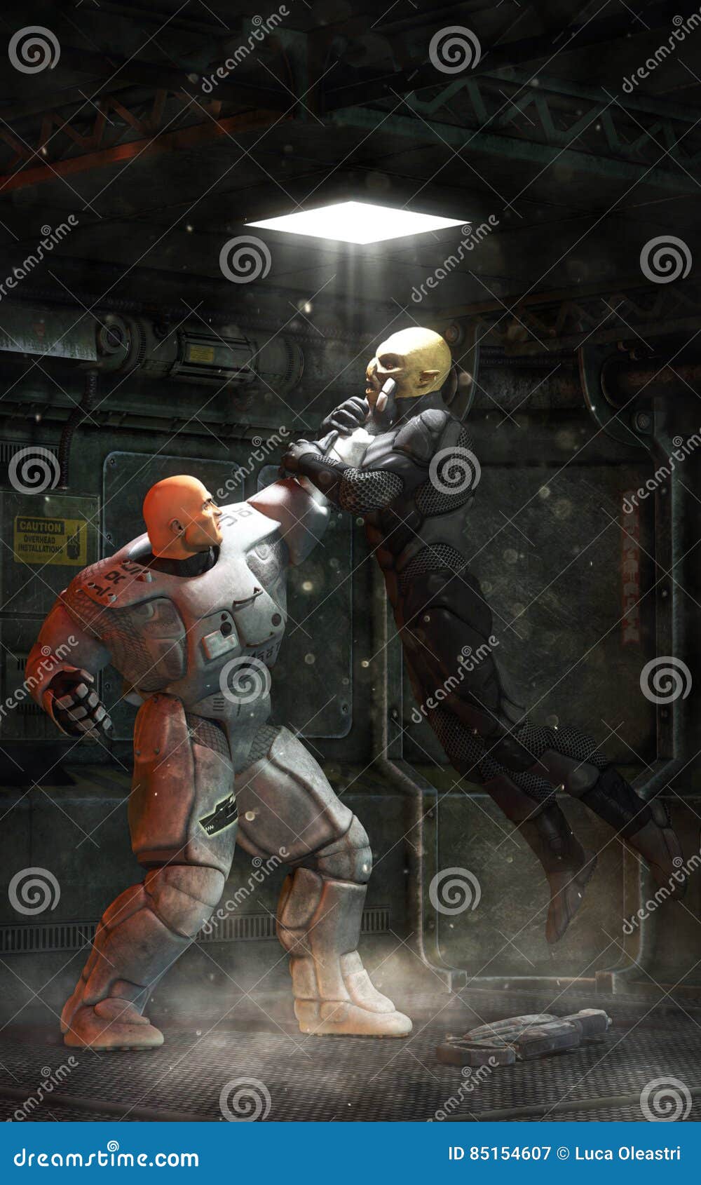 Futuristic Human and Alien Fight Stock Illustration - Illustration of ...