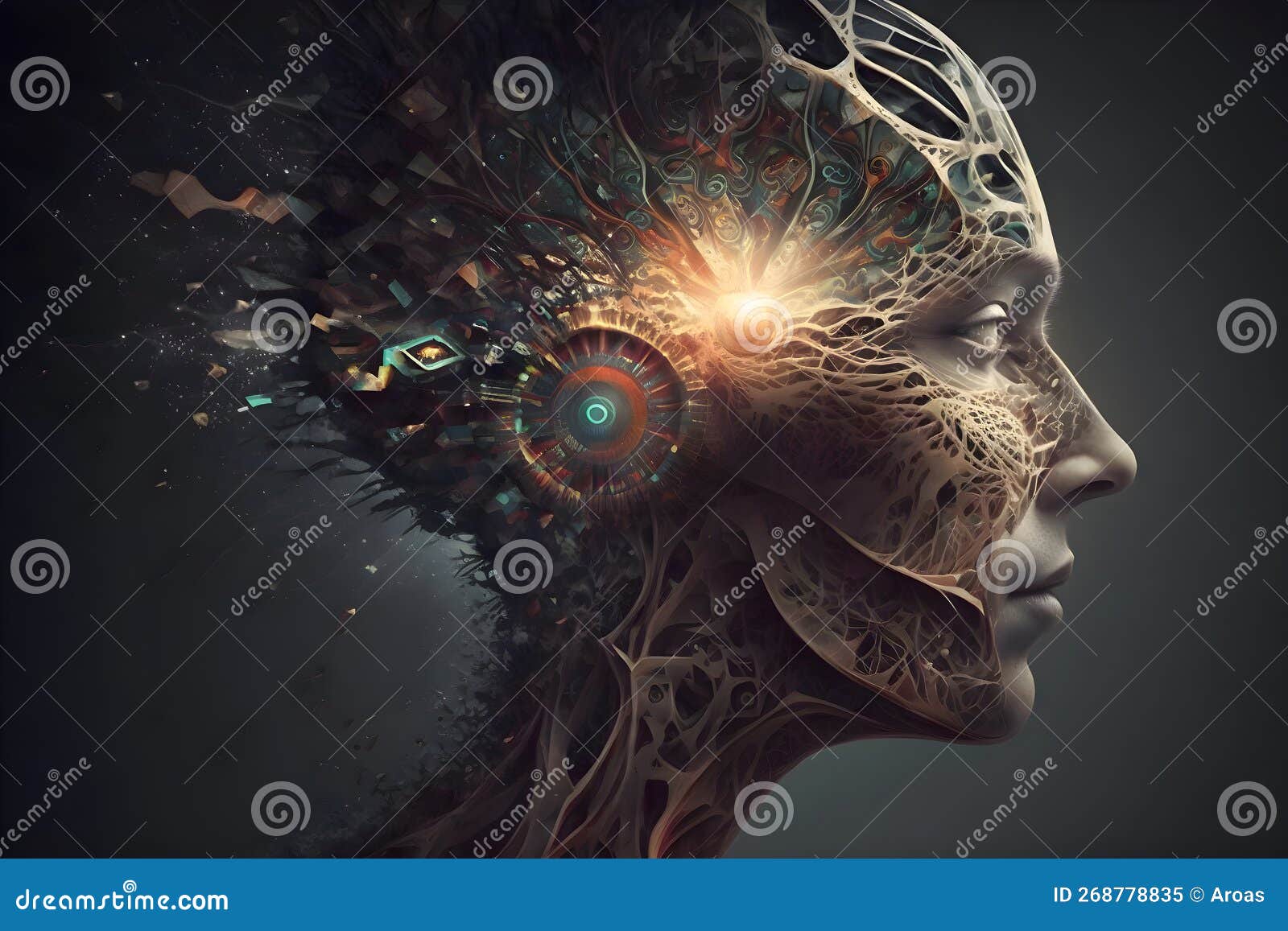 Futuristic Human Brain Machine. Artificial Intelligence Brain Explotion ...