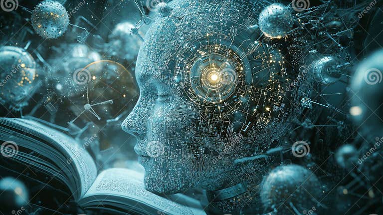 Futuristic Human Face with Digital Circuits and AI Concept Stock Photo ...