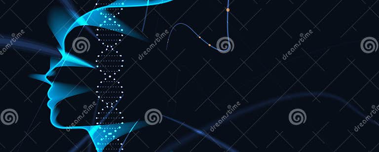 Futuristic Human Face with a DNA Structure Background Stock Vector ...