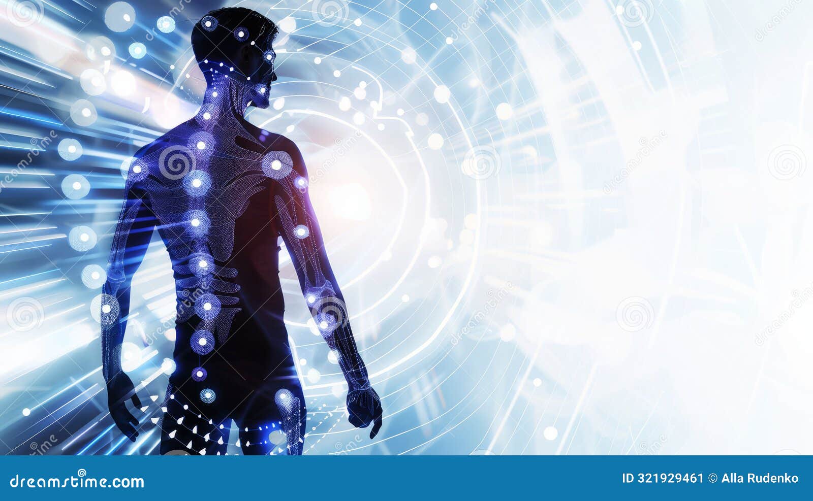 Futuristic Human Figure with Glowing Acupuncture Points in Digital ...
