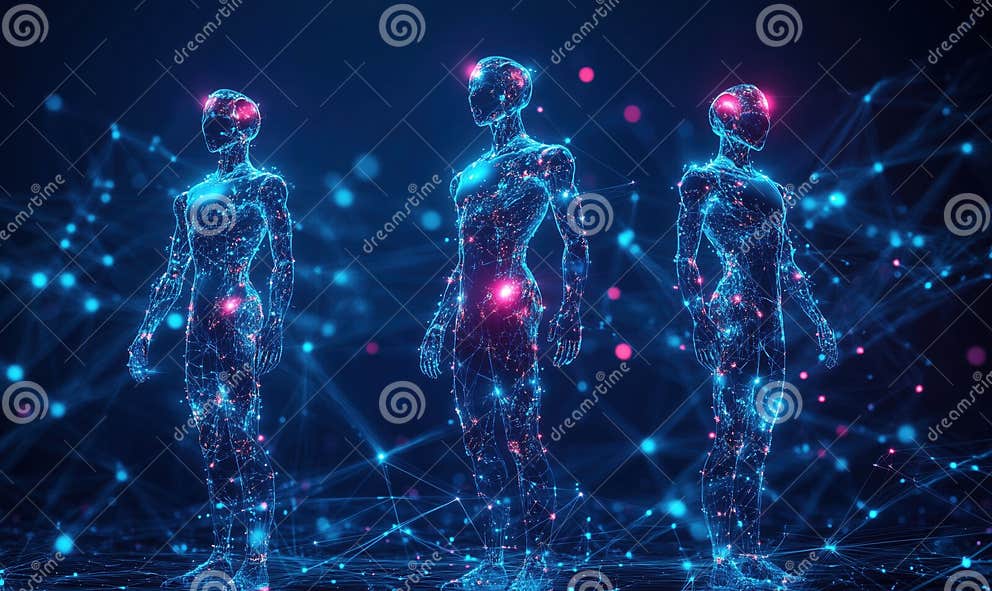 Futuristic Human Figures with Glowing Connections, Representing ...