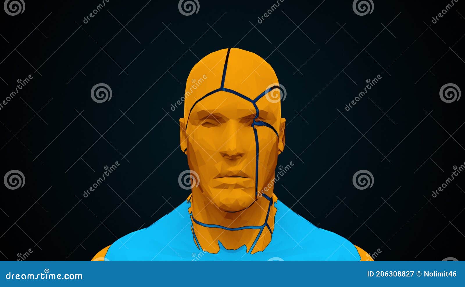Futuristic Human Head with Collapsing Face. Computer Generated Modern ...