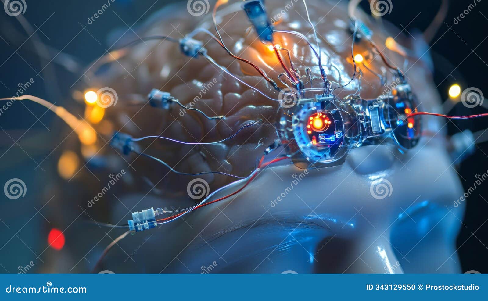 Futuristic Human Head Concept with Circuits and Glowing Elements in ...