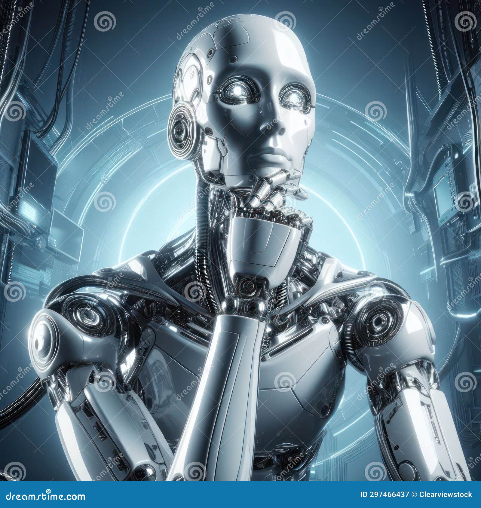 Futuristic Humanoid Artificial Intelligence Robot Thinking Stock ...