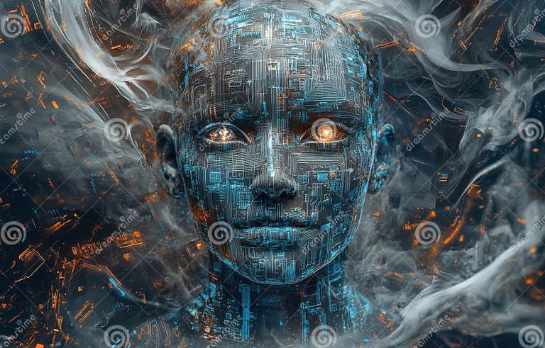 Futuristic Humanoid Face Composed of Intricate Circuit Boards and ...