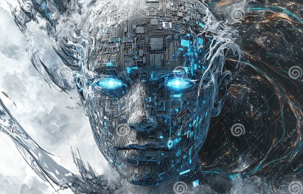 Futuristic Humanoid Face Composed of Intricate Circuit Boards and ...