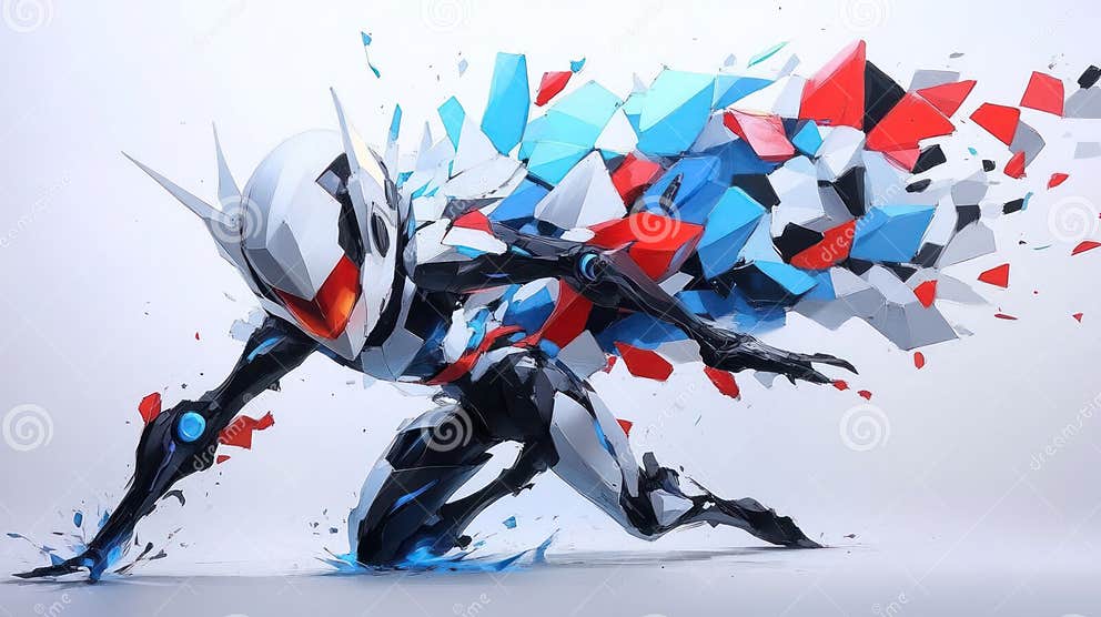 A Futuristic Humanoid Figure Emerges from a Burst of Geometric Shapes ... A Futuristic Humanoid Figure Emerges from a Burst of Geometric Shapes ...