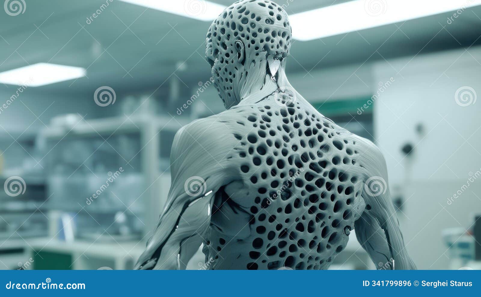 Futuristic Humanoid Figure with a Porous, Textured Surface in a ...