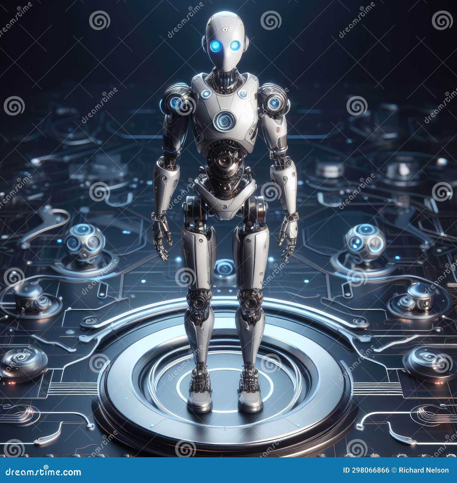 Humanoid Robot on Display Platform Stock Illustration - Illustration of ...