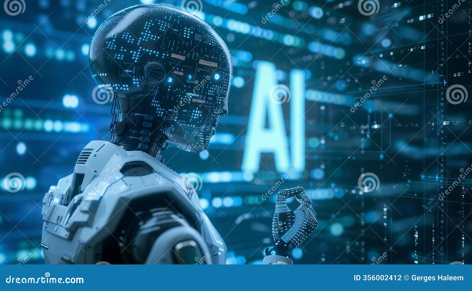 Futuristic Humanoid Robot Contemplating Artificial Intelligence ...