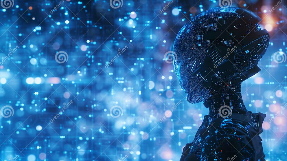 Futuristic Humanoid Robot with Digital Interface Background Stock Photo ...