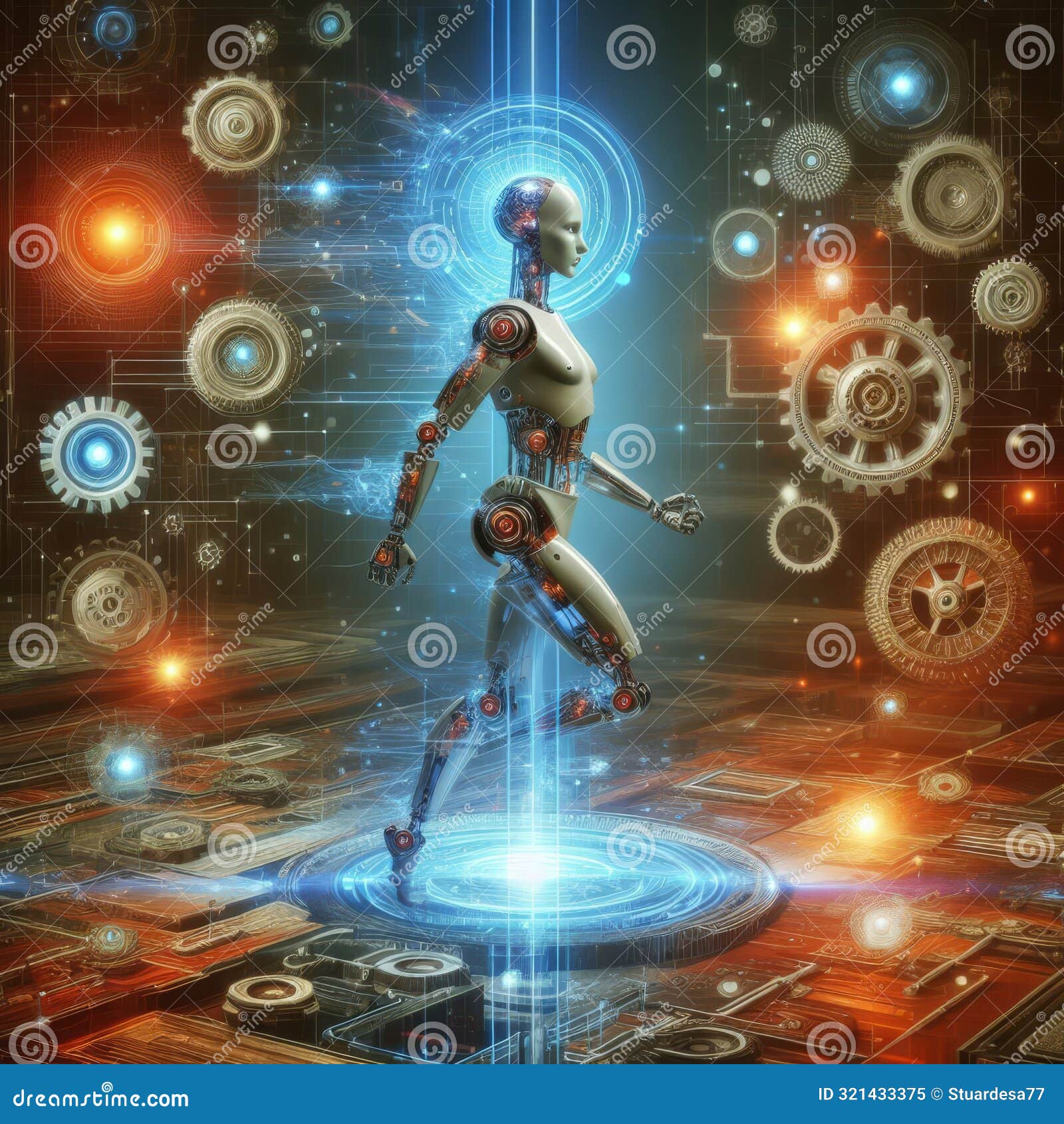 Futuristic Humanoid Robot in a Digital Landscape Stock Image - Image of ...