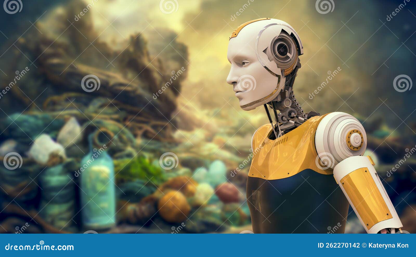 Futuristic Humanoid Robot, 3D Illustration Stock Illustration - Illustration of robot ...