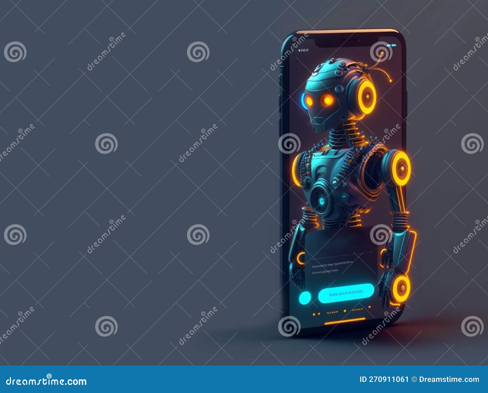 Futuristic Humanoid Robot in Screen of Smartphone. Concept of Chatbot ...