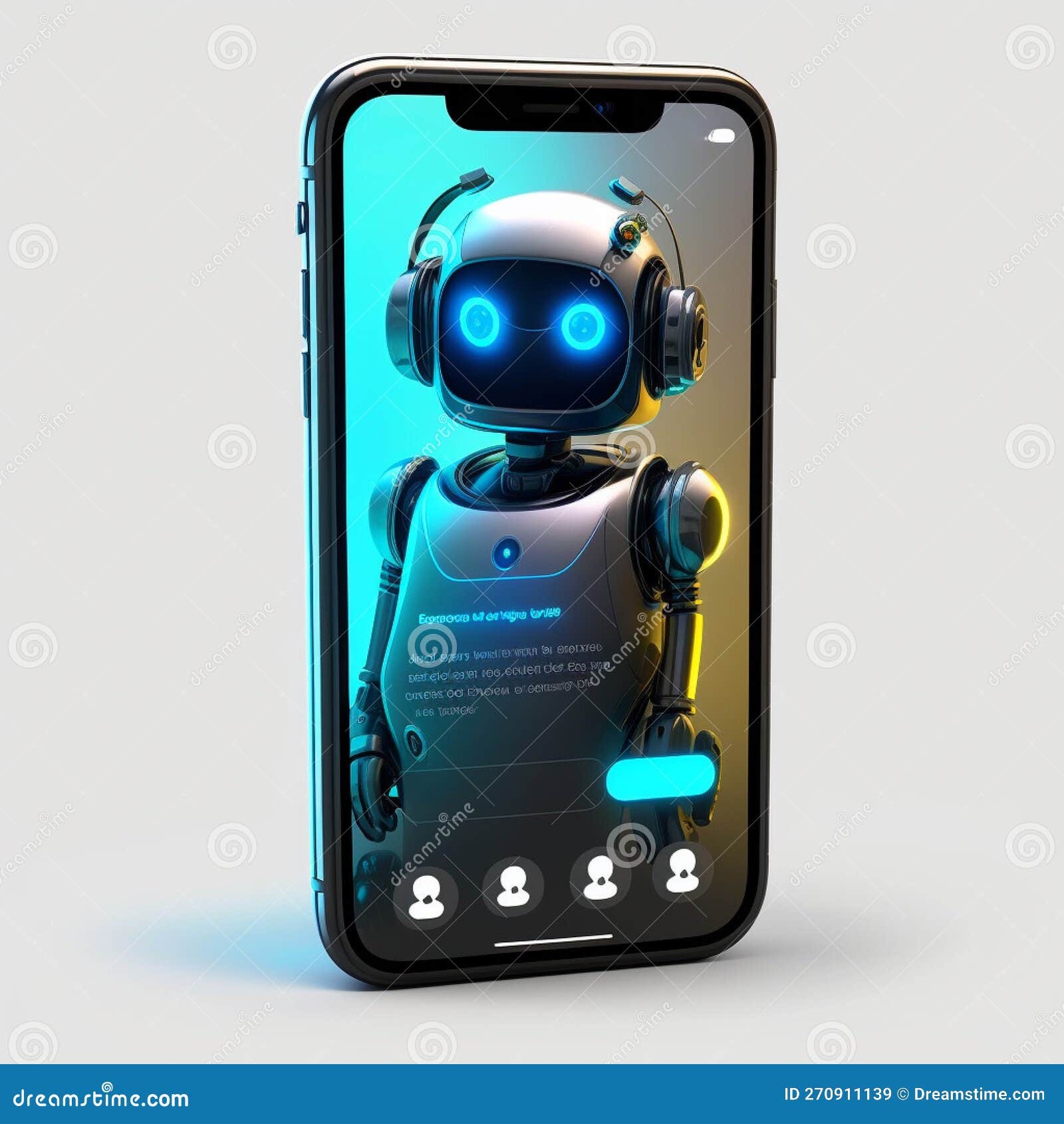 Futuristic Humanoid Robot in Screen of Smartphone. Concept of Chatbot ...