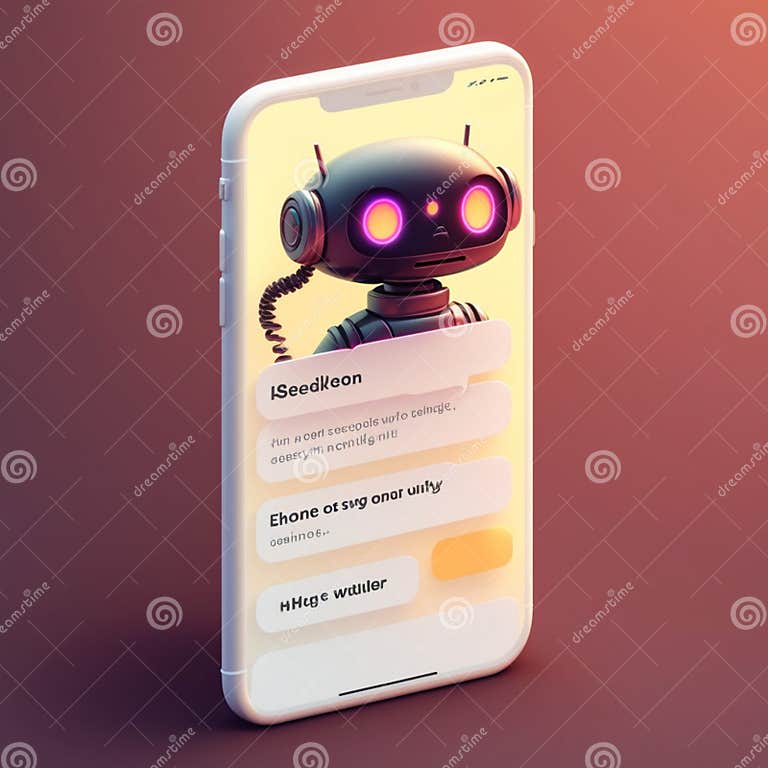 Futuristic Humanoid Robot in Screen of Smartphone. Concept of Chatbot ...