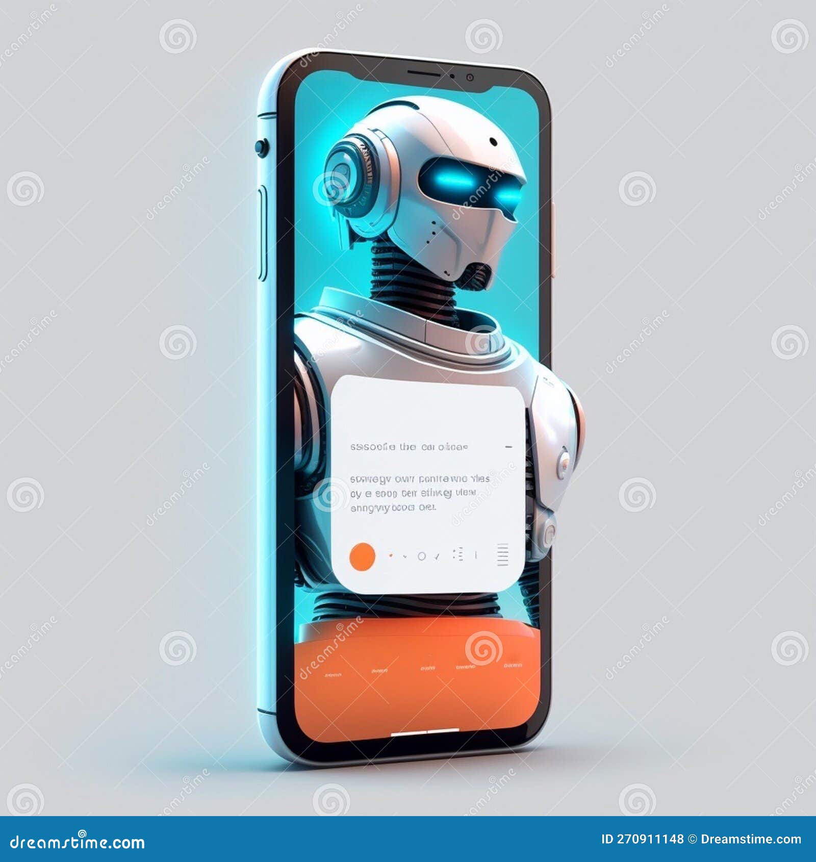 Futuristic Humanoid Robot in Screen of Smartphone. Concept of Chatbot ...