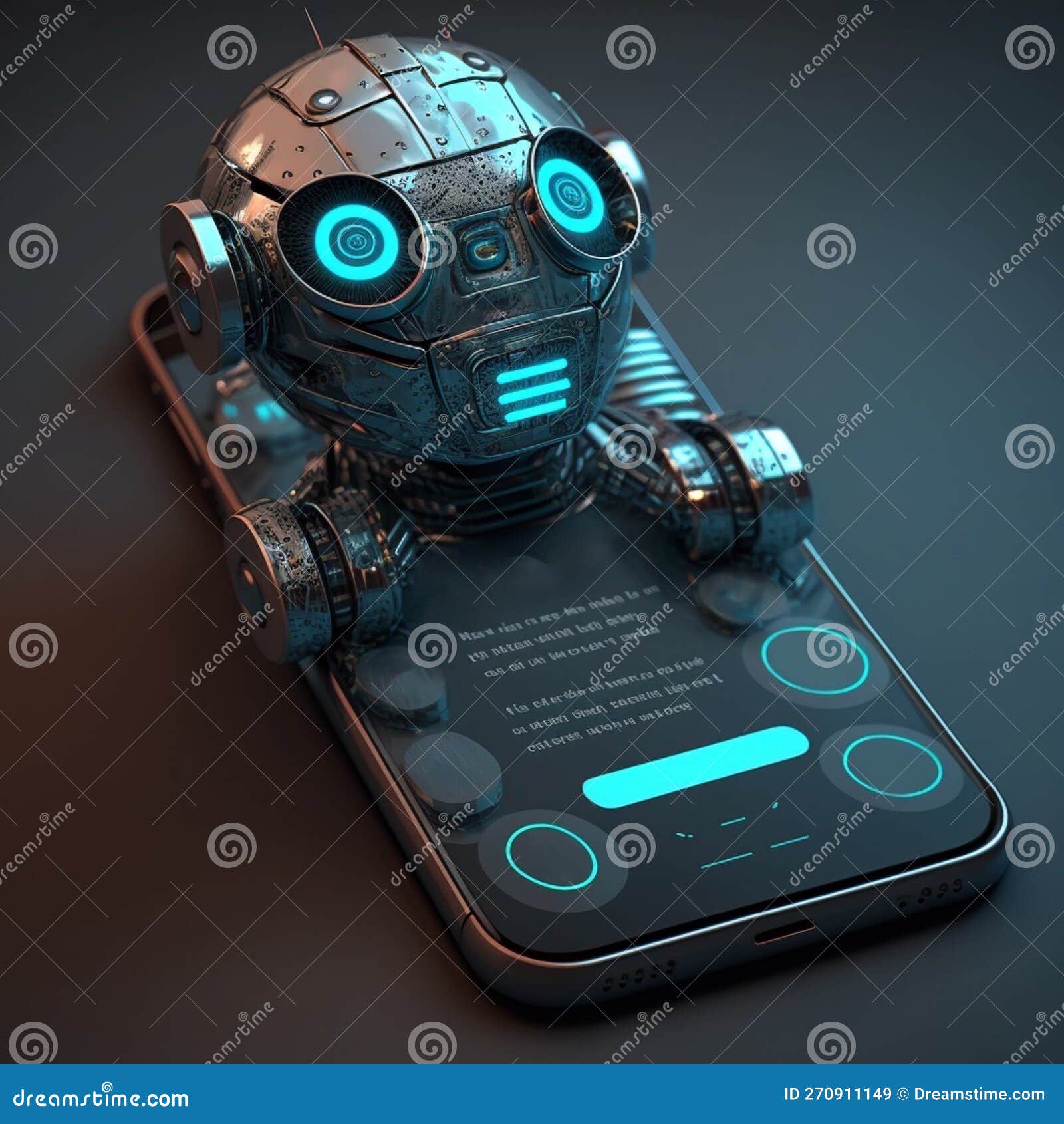 Futuristic Humanoid Robot in Screen of Smartphone. Concept of Chatbot ...