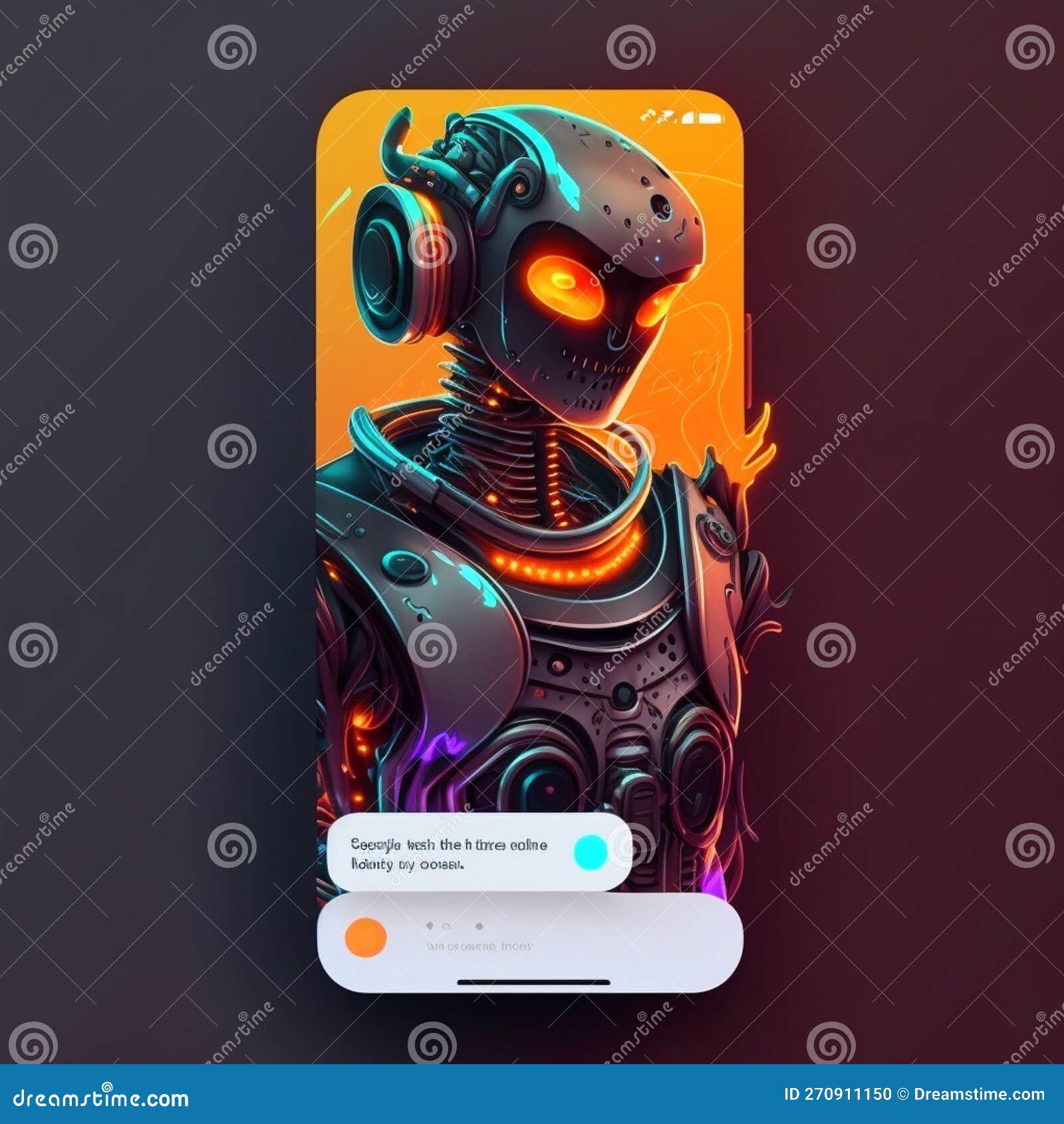 Futuristic Humanoid Robot in Screen of Smartphone. Concept of Chatbot ...