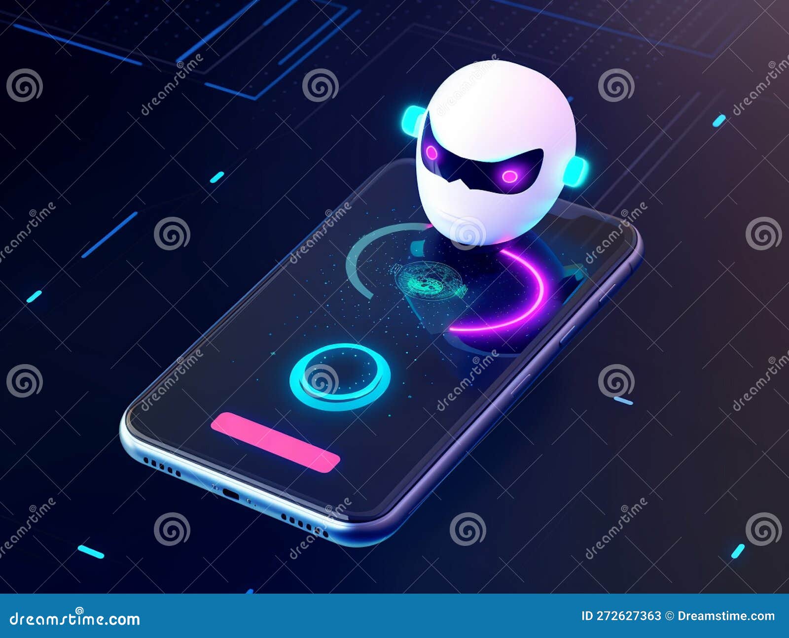 Futuristic Humanoid Robot in Screen of Smartphone. Concept of Chatbot ...