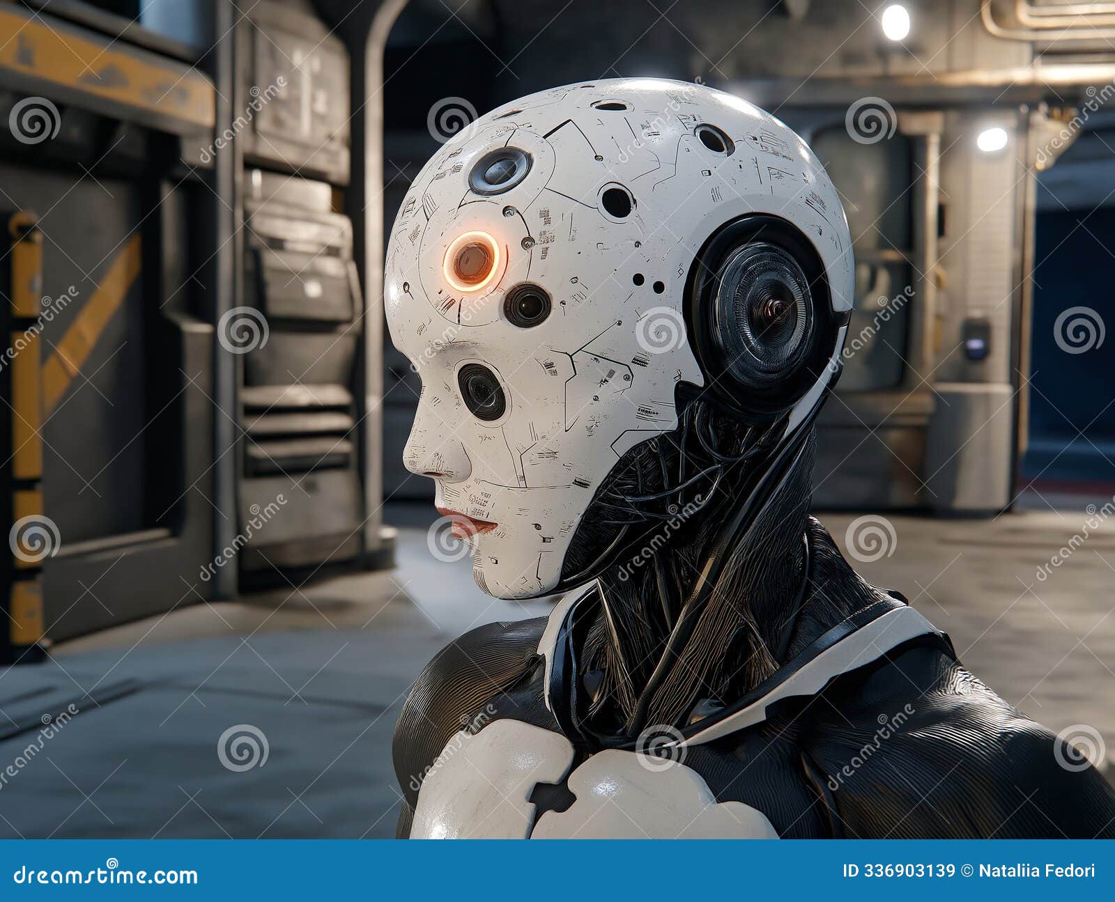 A Futuristic Humanoid Robot with a Sleek, High-tech Design, Standing in ... A Futuristic Humanoid Robot with a Sleek, High-tech Design, Standing in ...