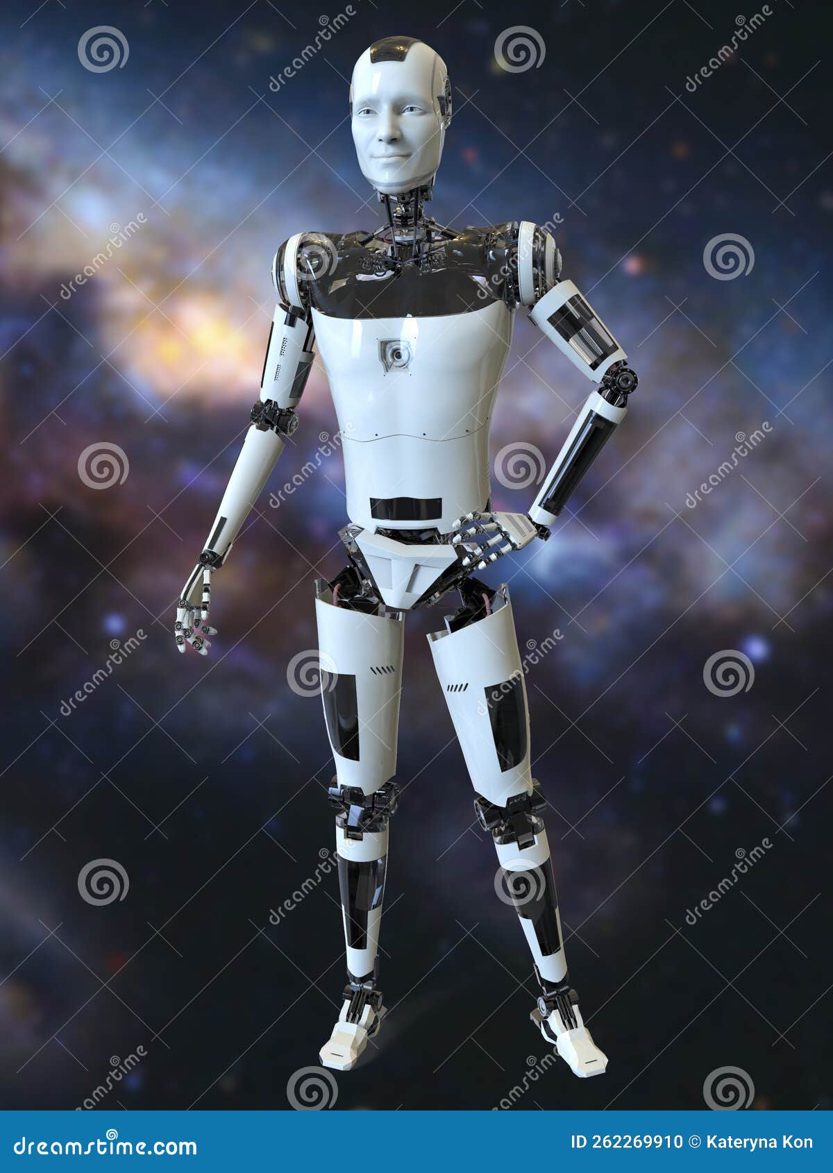 Futuristic Humanoid Robot, 3D Illustration Stock Illustration ...