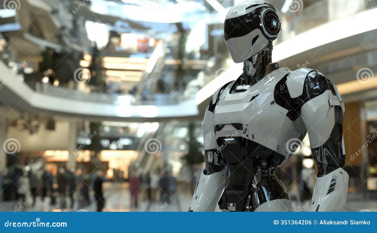 Futuristic Humanoid Robot Standing in a Modern Shopping Mall Stock ...