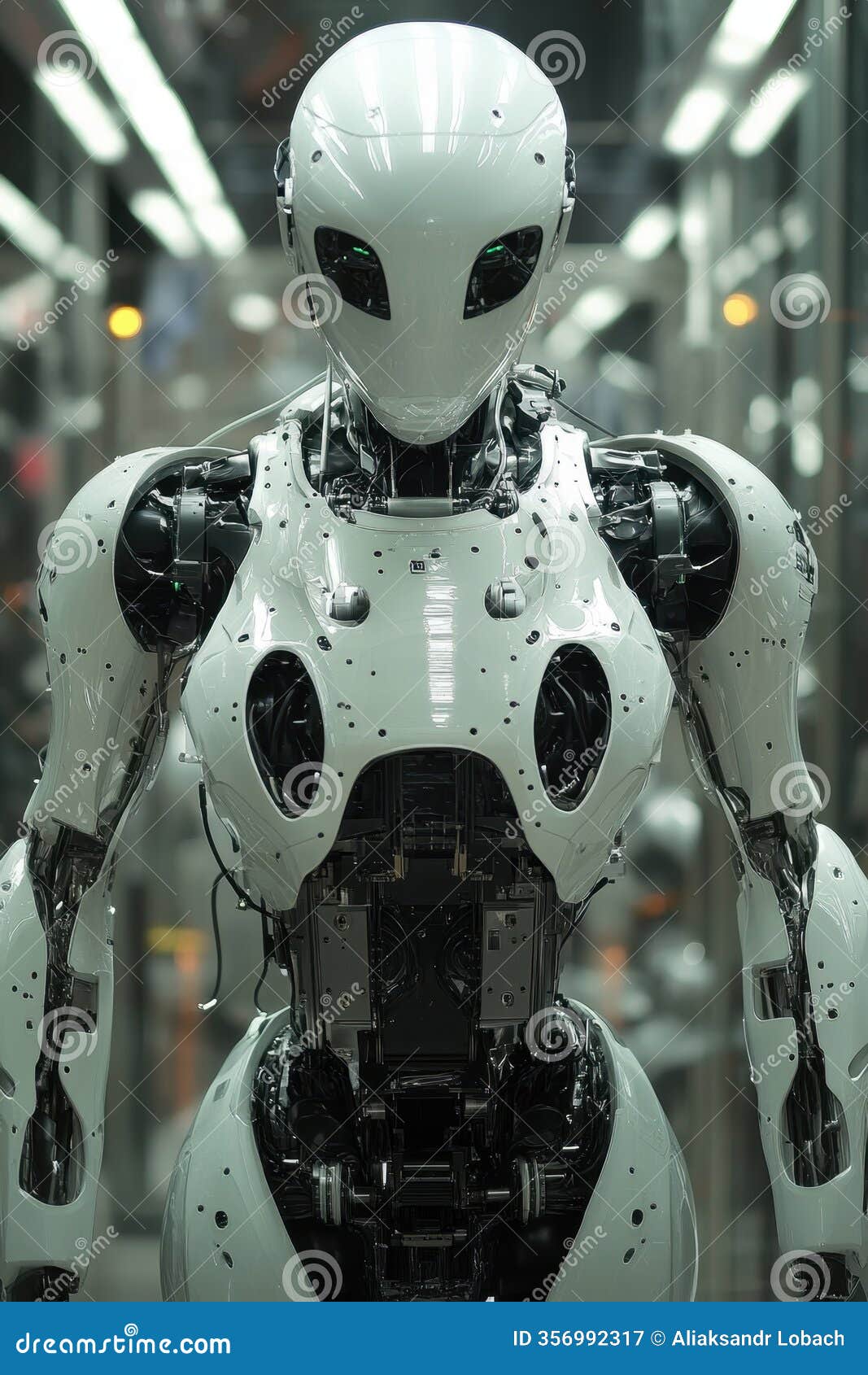 Futuristic Humanoid Robot Stands in a High-tech Museum Displaying ...