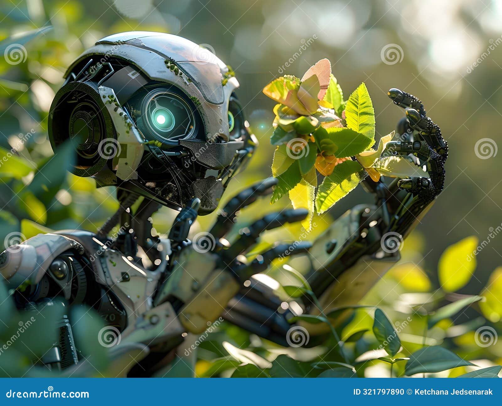 Futuristic Humanoid Robot in Vibrant Bioluminescent Garden Dreamscape ... Futuristic Humanoid Robot in Vibrant Bioluminescent Garden Dreamscape ...