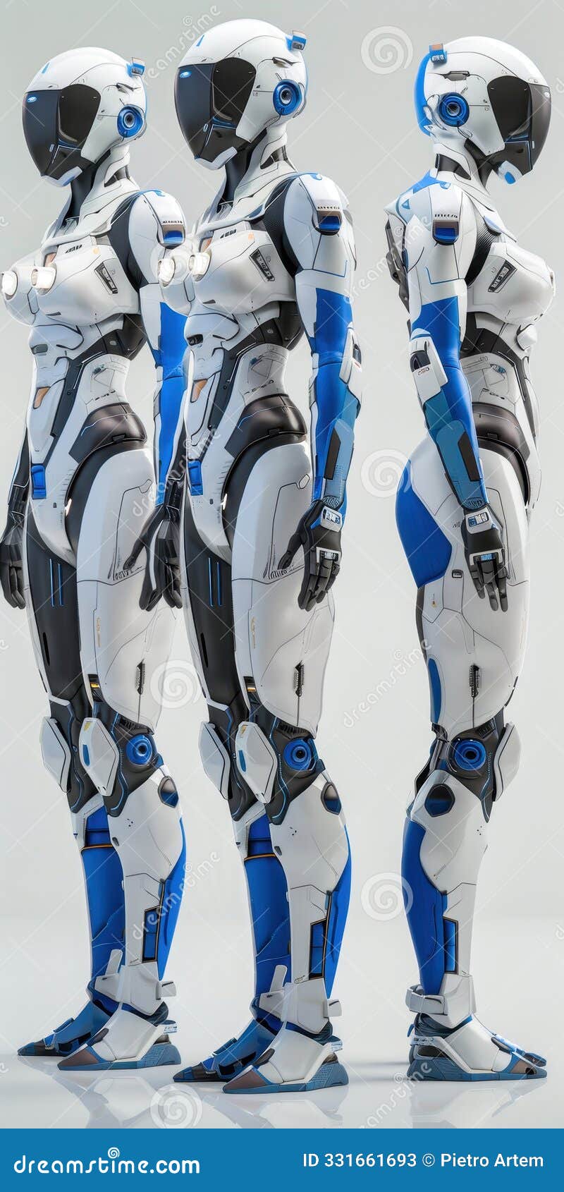 Futuristic Humanoid Robots Stand in a Sleek Studio, Showcasing Advanced ...