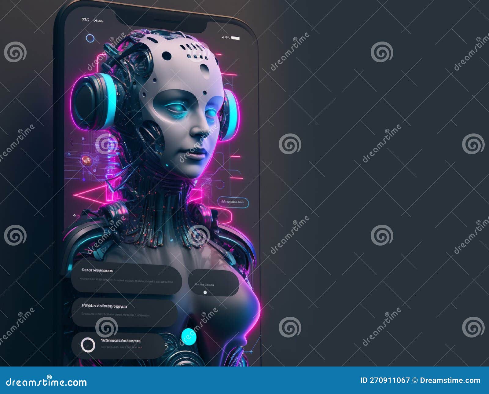 Futuristic Humanoid Woman Robot in Screen of Smartphone. Concept of ...
