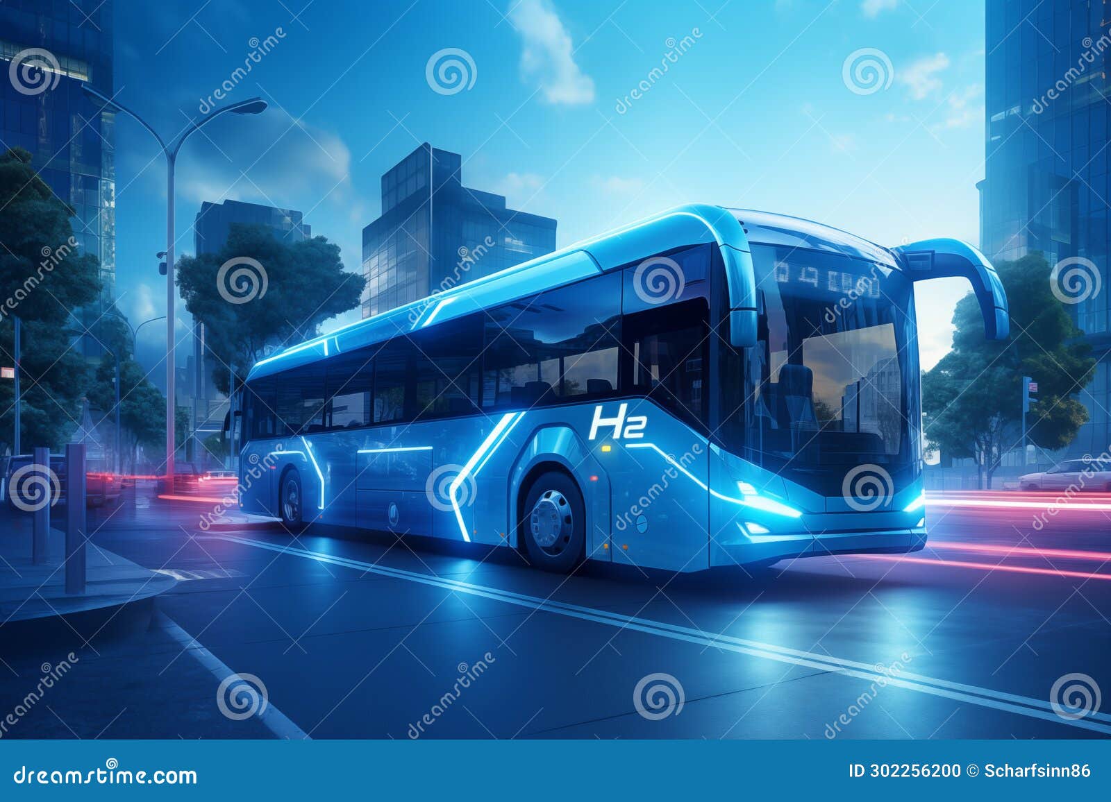 Futuristic Hydrogen Fuel Cell Bus Concept Stock Photo - Image of ...