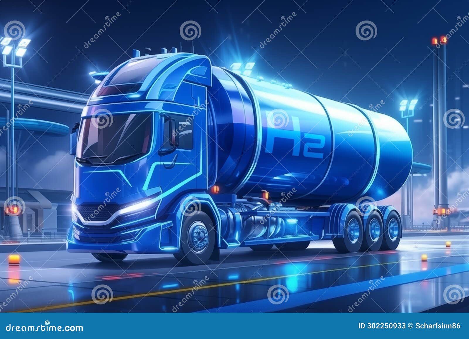Futuristic Hydrogen Fuel Cell Truck Stock Image - Image of shipping ...