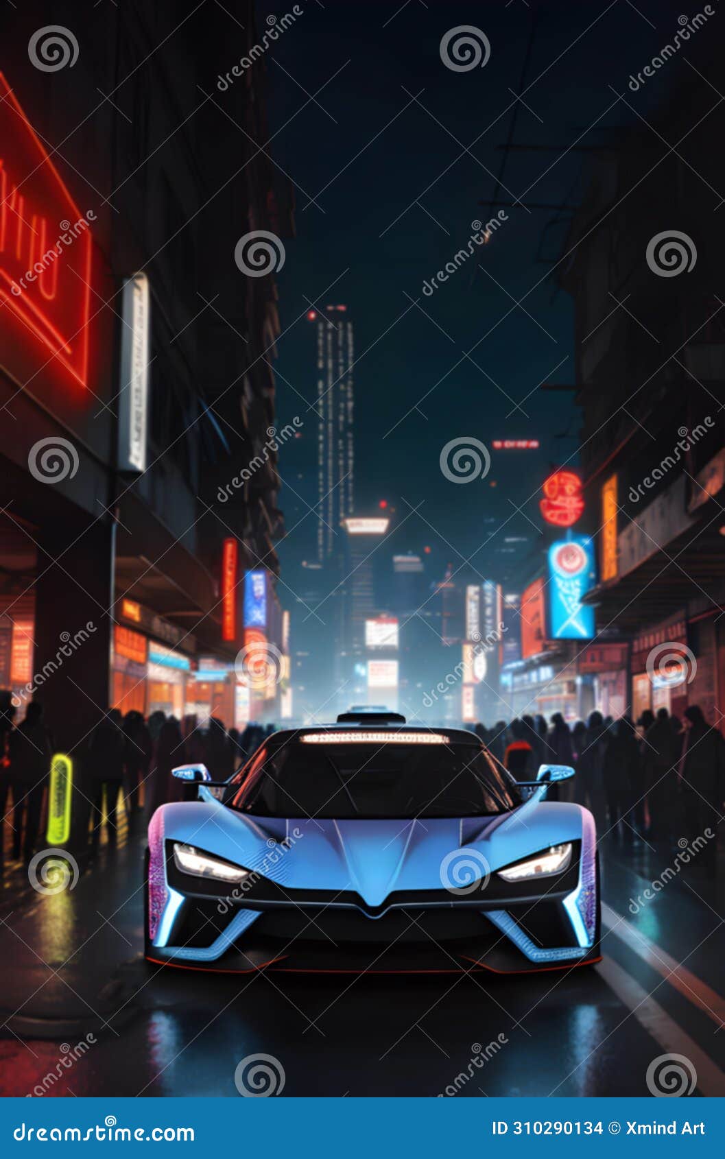 Futuristic Hyper Car in Night City Ai Generated Stock Illustration ...