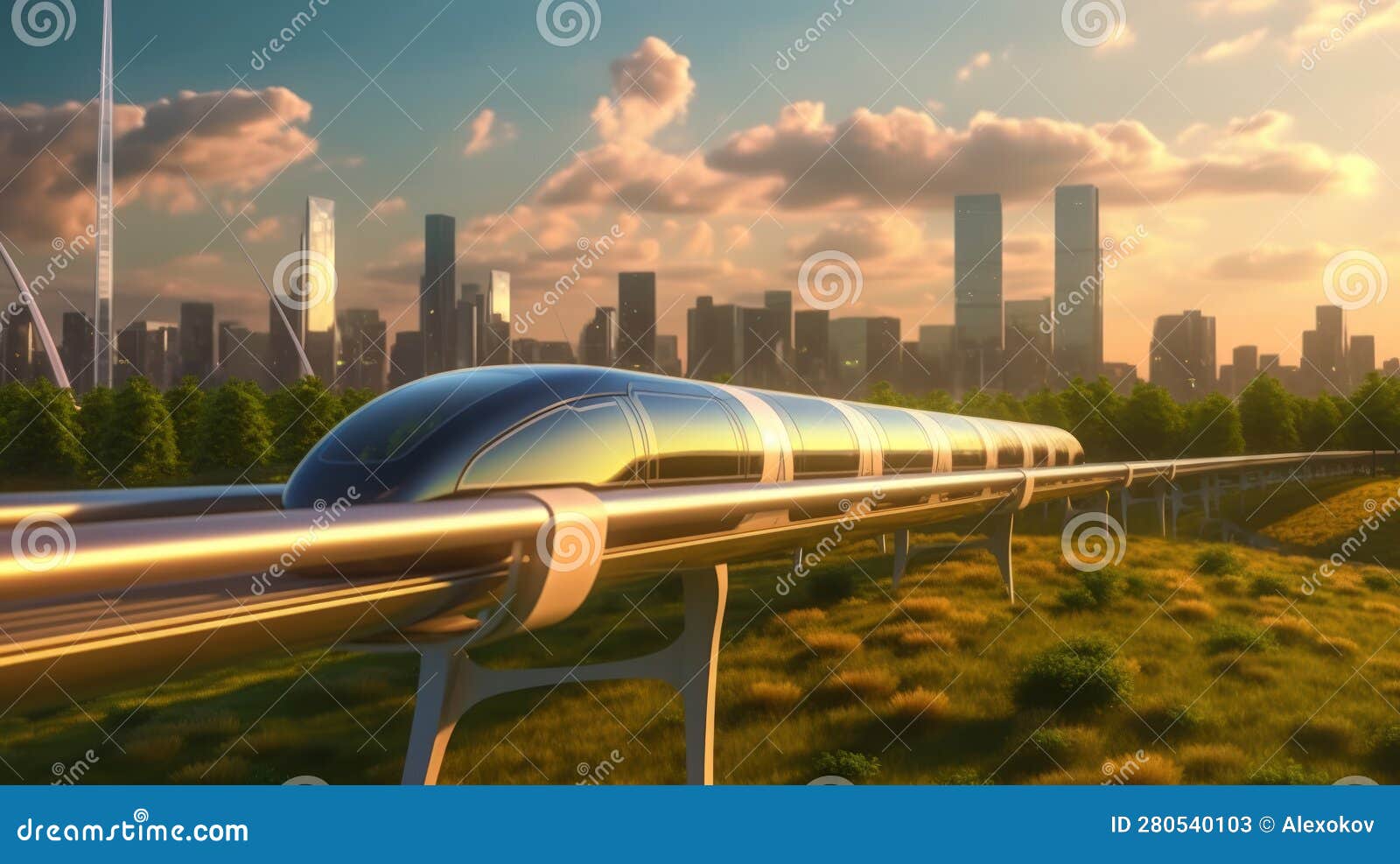 Futuristic Hyperloop Train With Integrated Solar Collectors And Wind ...