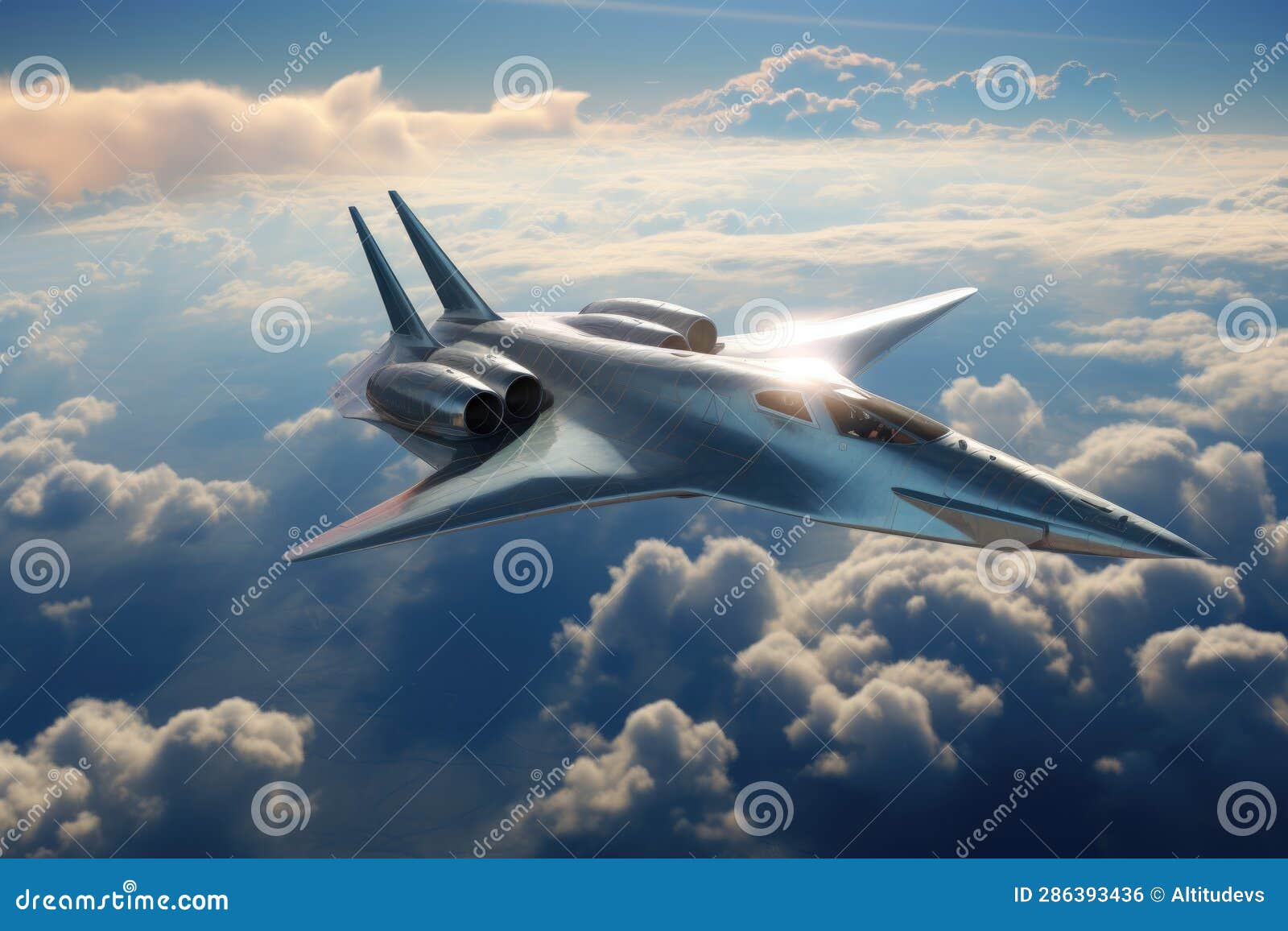 Futuristic Hypersonic Jet Flying Above Clouds Stock Photo - Image of ...