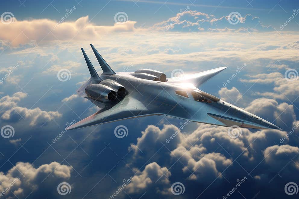 Futuristic Hypersonic Jet Flying Above Clouds Stock Photo - Image of ...