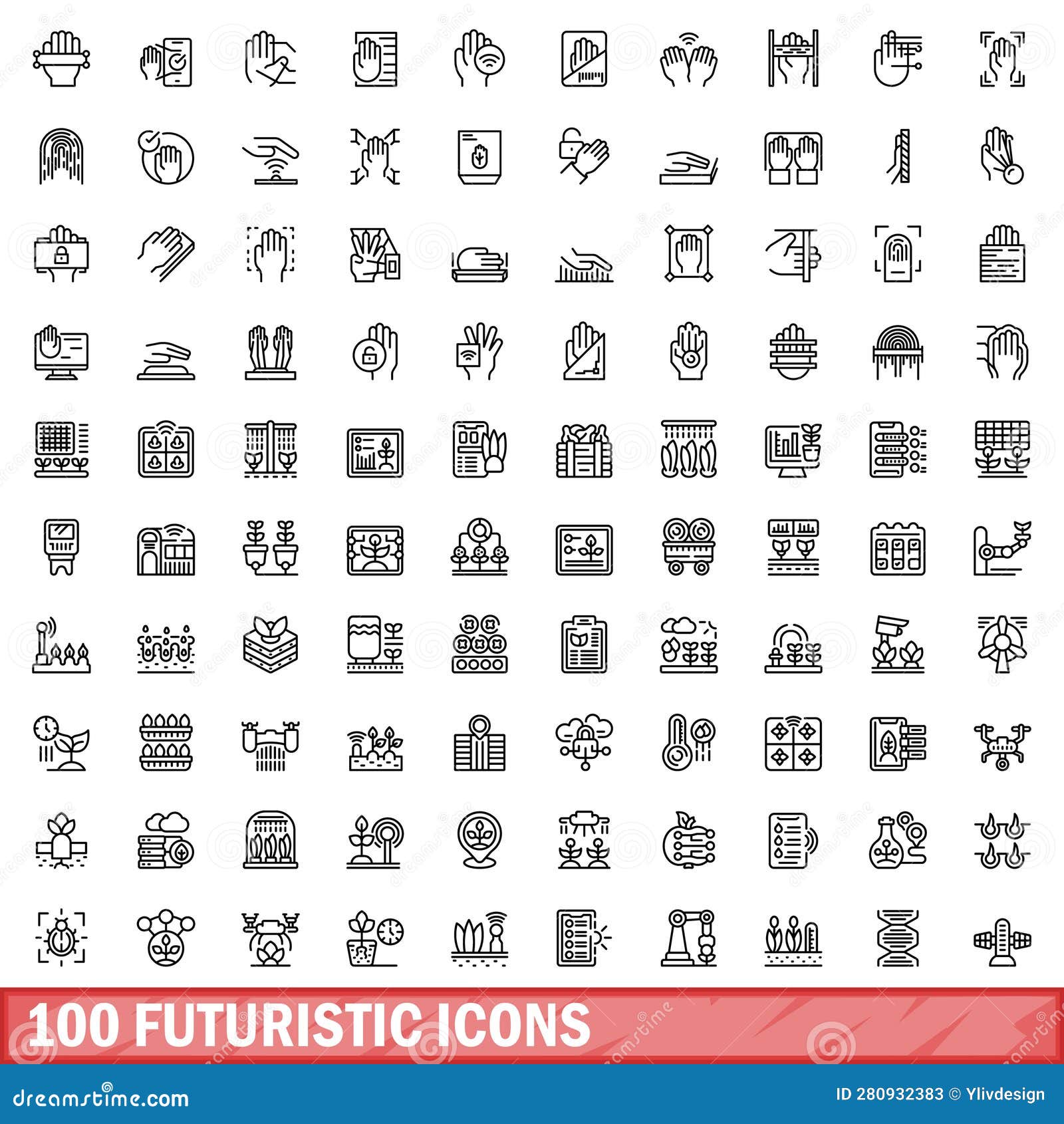 100 Futuristic Icons Set, Outline Style Stock Vector - Illustration of ...
