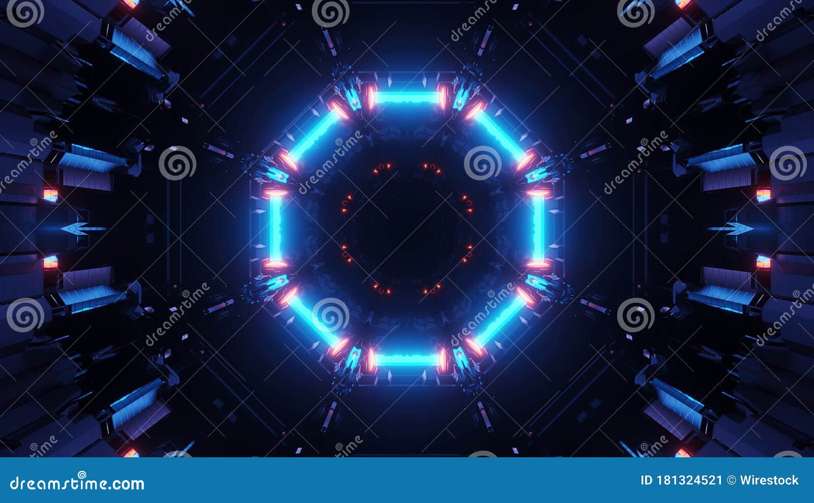 Futuristic Illustration of Abstract Red and Blue Light Shapes on a Dark ...